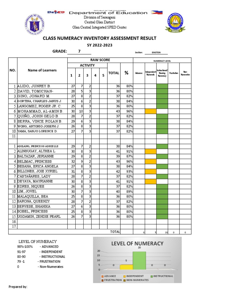 Numeracy Assessment Results SY 2022-2023 | PDF