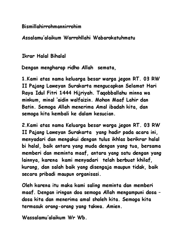 Ikrar Halal Bihalal | PDF