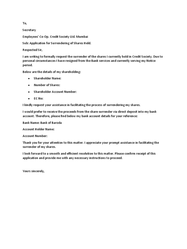 Share Surrender Application | PDF