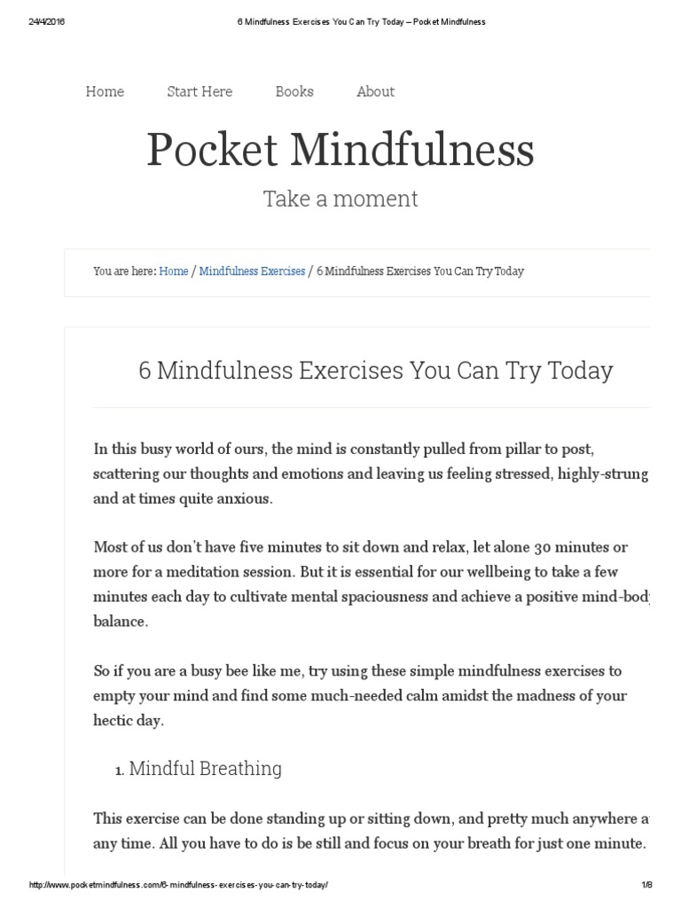 6 Mindfulness Exercises You Can Try Today - Pocket Mindfulness | PDF ...