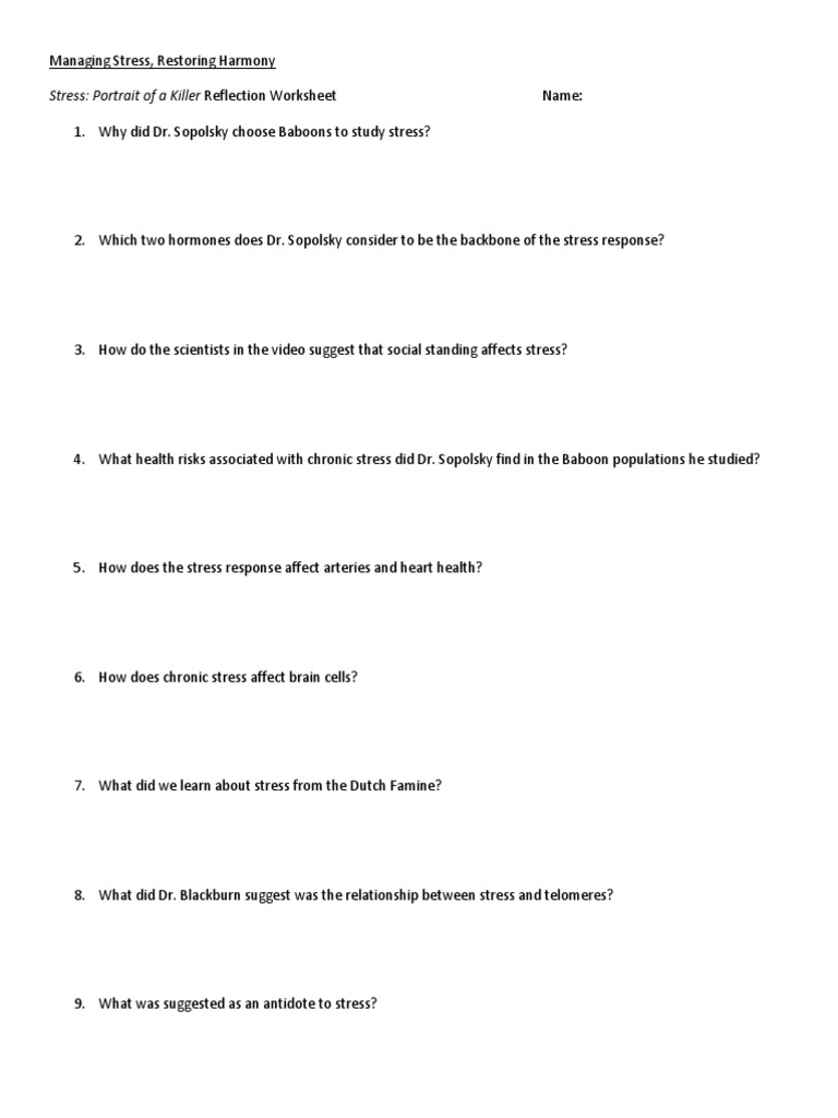 Stress Portrait of A Killer Reflection Worksheet | PDF