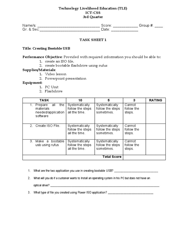 Q3 - Task Sheet 1 - Bootable USB | PDF