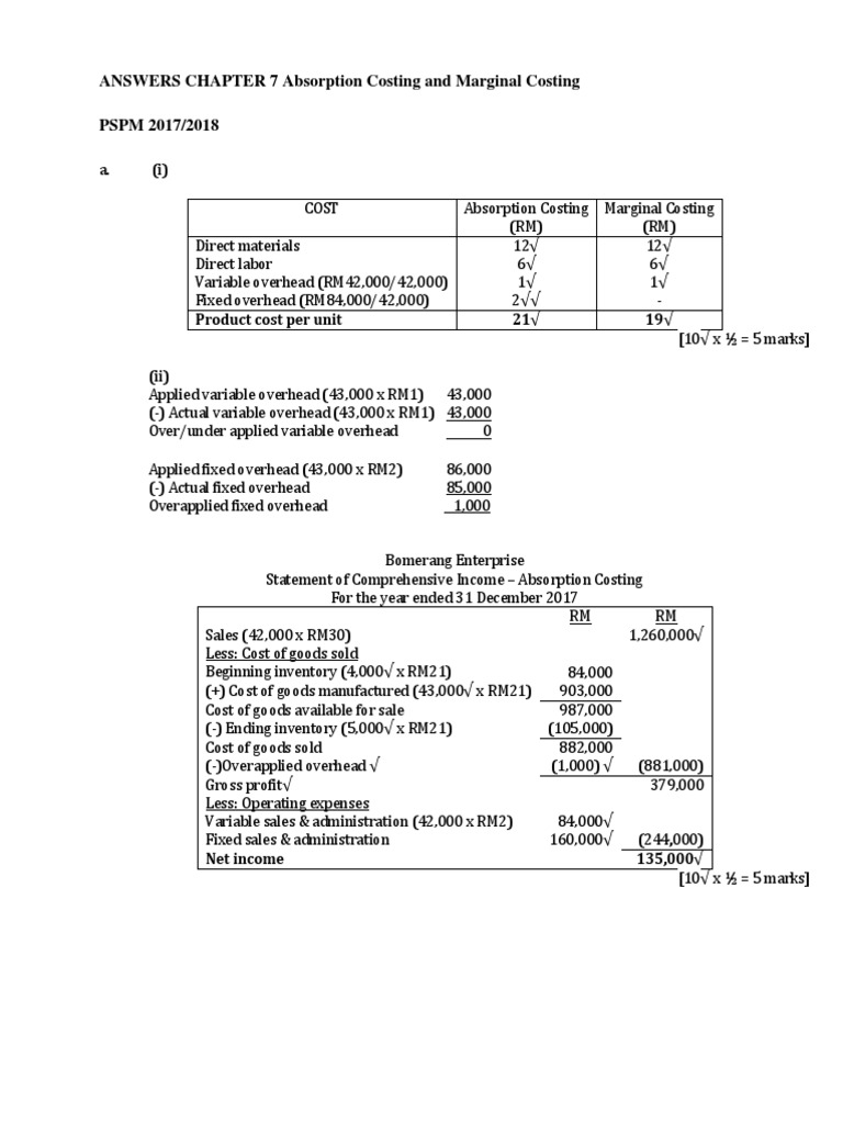 PSPM AA025 Answers: Costing Methods | PDF | Cost Of Goods Sold | Net Income
