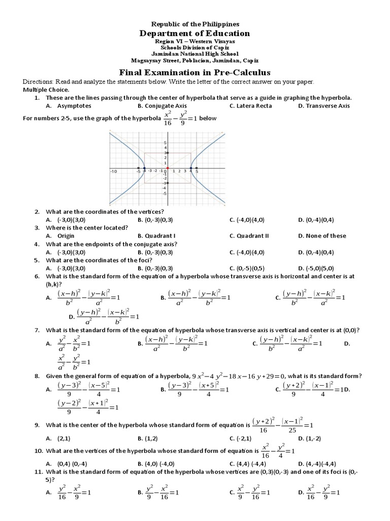 Final Exam in Pre-Calculus | PDF