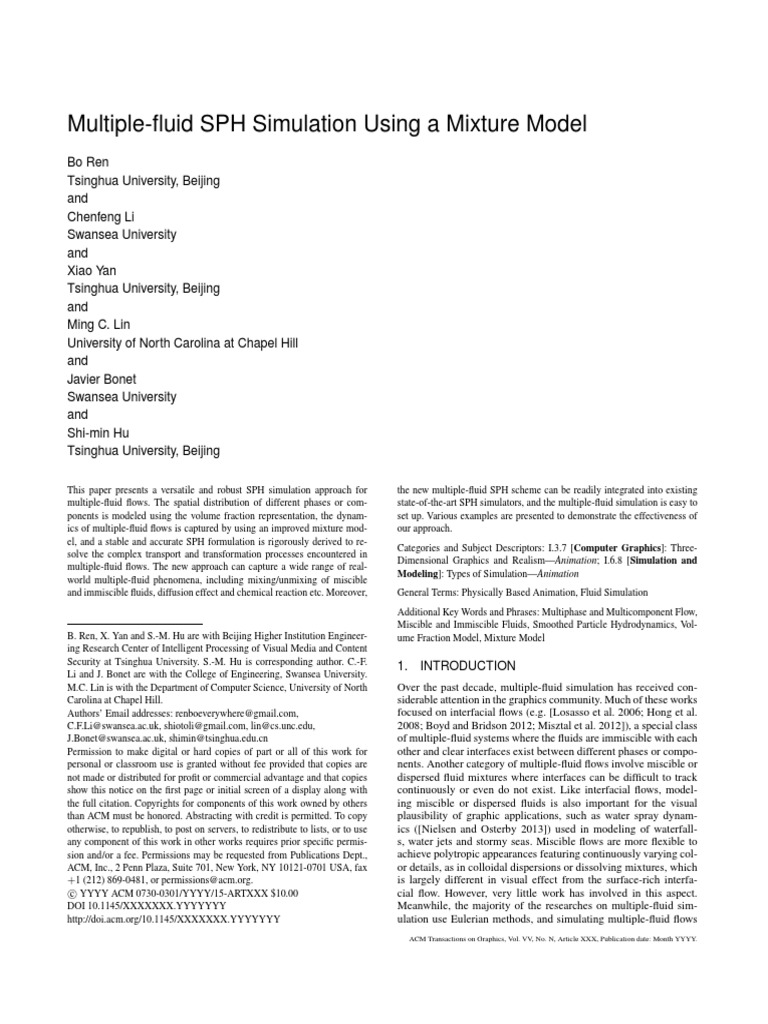 Multiple-Fluid SPH Simulation Using A Mixture Model | PDF | Fluid Dynamics | Computational Fluid ...