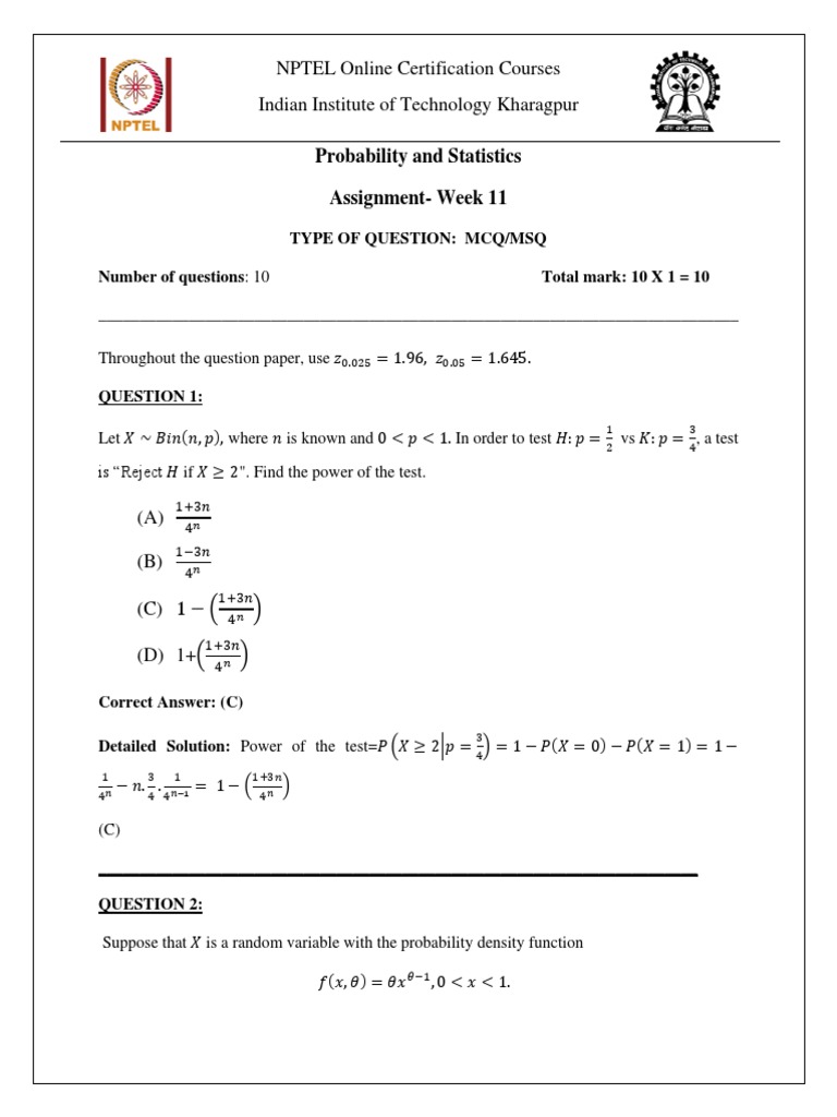 Assignment 11 Prob Stat 2023 | PDF