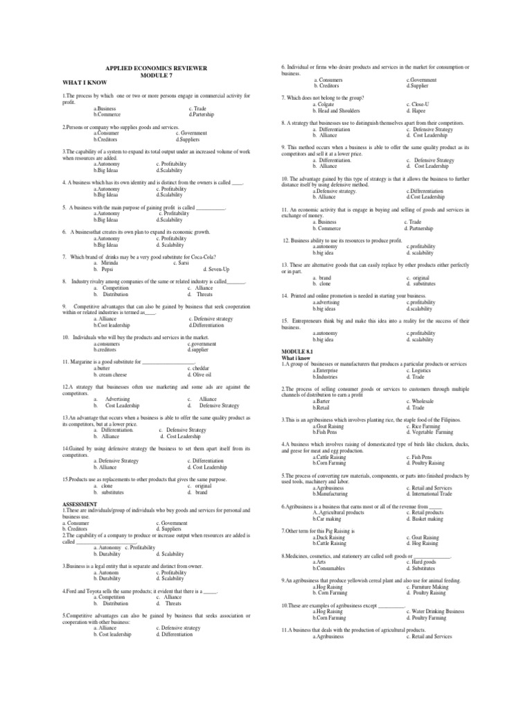 Applied Economics Reviewer | PDF