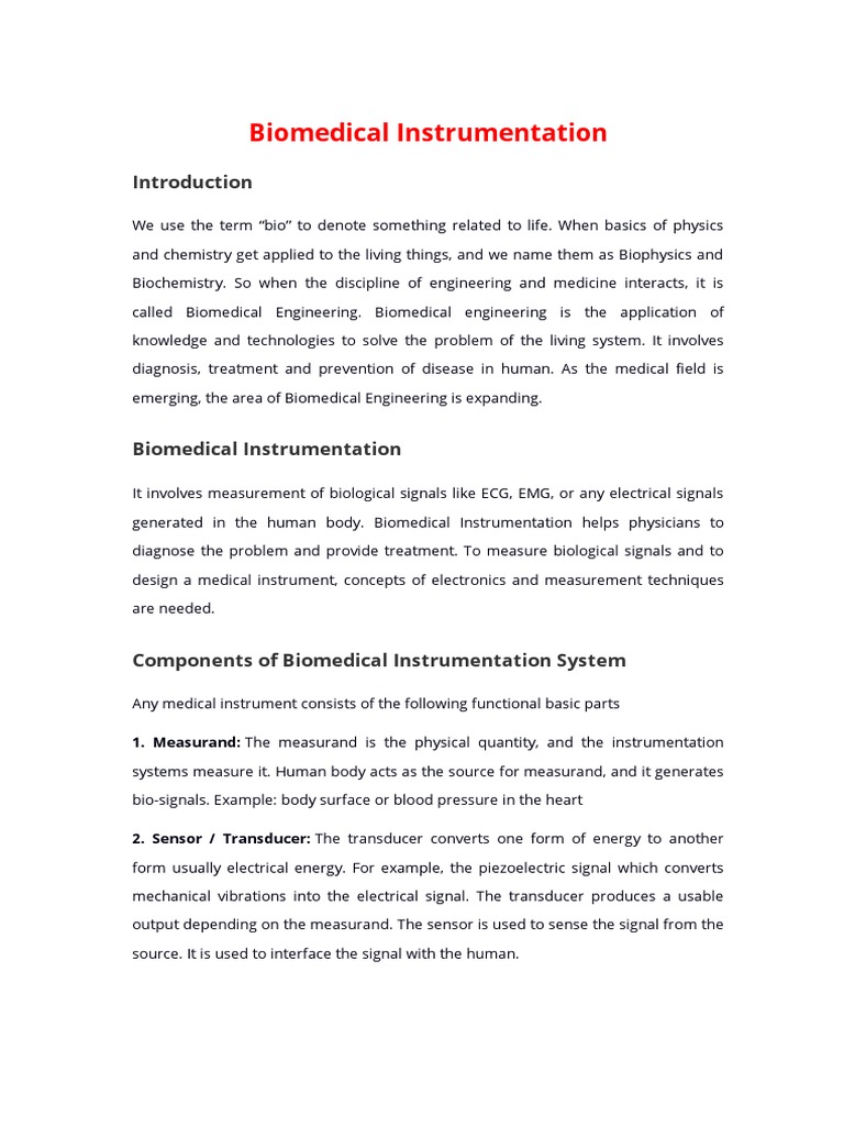 Biomedical Instrumentation | PDF | Instrumentation | Biomedical Engineering