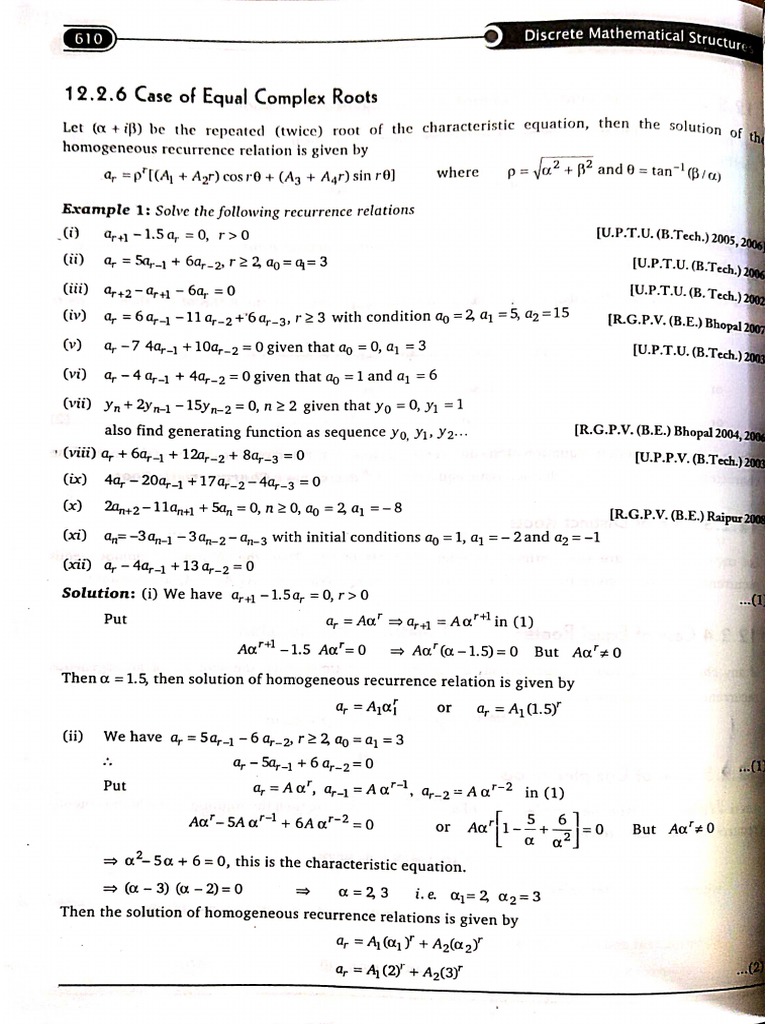 Recurrence Relations Example | PDF