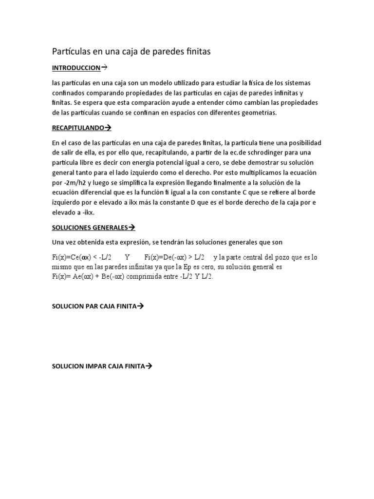 Partículas en Una Caja de Paredes Finitas | PDF | Función de onda ...