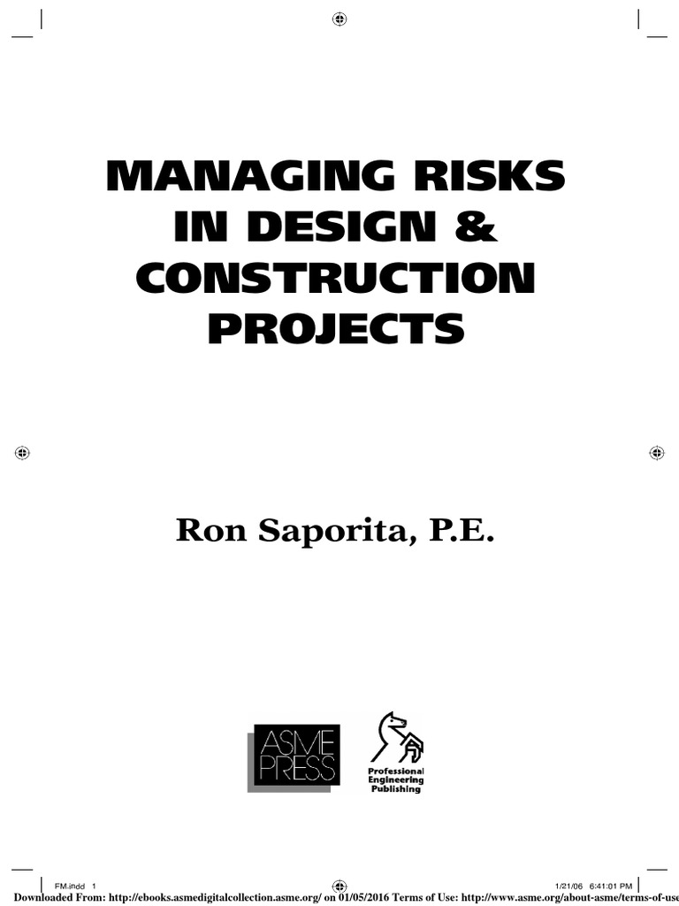 Managing Risks in Design Construction Projects (Ron Saporita, Ronald ...