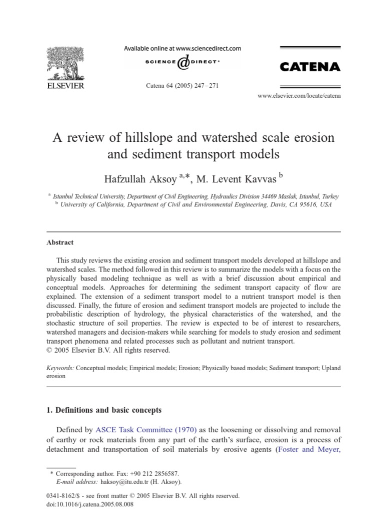 1A Review of Hillslope and Watershed Scale Erosion and Sediment Transport Models | PDF | Erosion ...