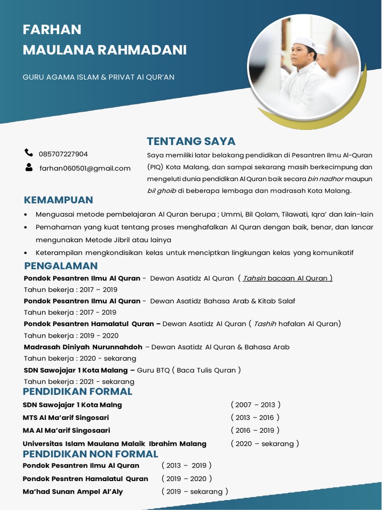 Curriculum Vitae Sekolah Tahfidz Anak Insan Mulia Malang | PDF | Karier & Perkembangan