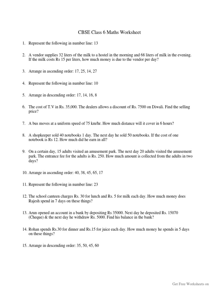 Worksheet Of Chapter 2 Whole Numbers Download Free Pdf Money