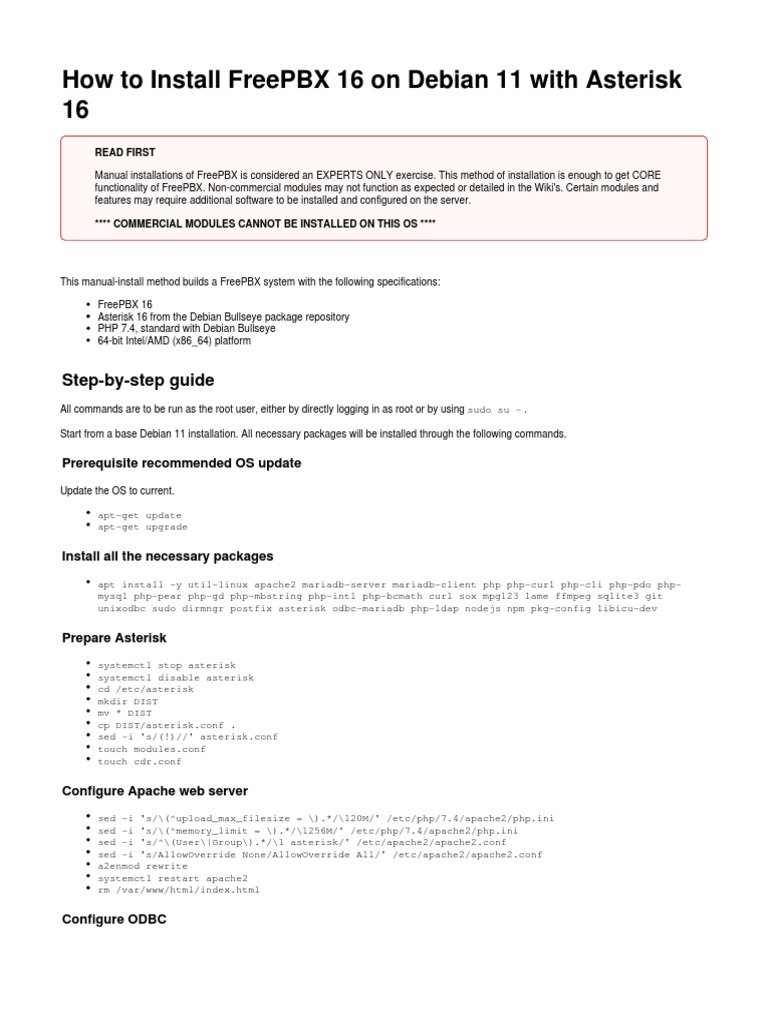 Install FreePBX 16 on Debian 11 Guide | PDF | Computer Architecture | Free Content