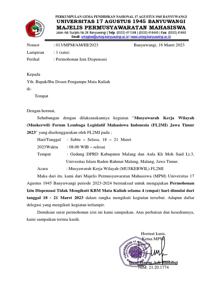 013 - Am - Surat Izin Dispensasi Dosen | PDF