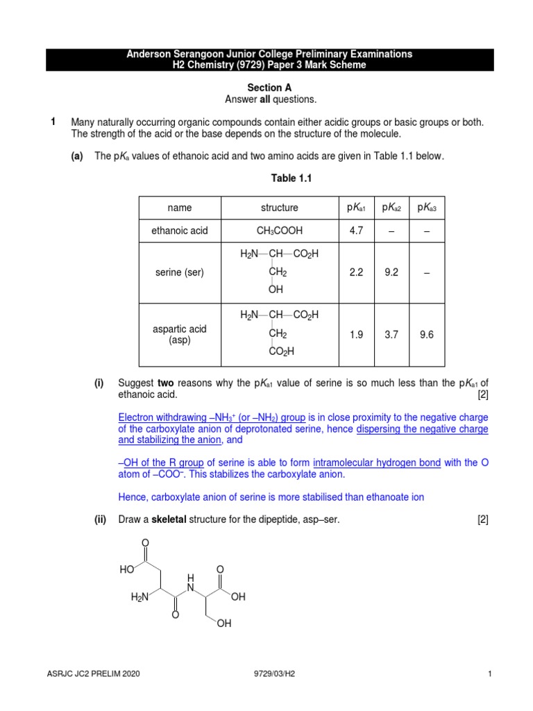ASR 2020 J2Prelim H2Chem P3 MS | PDF | Chemical Bond | Chlorine