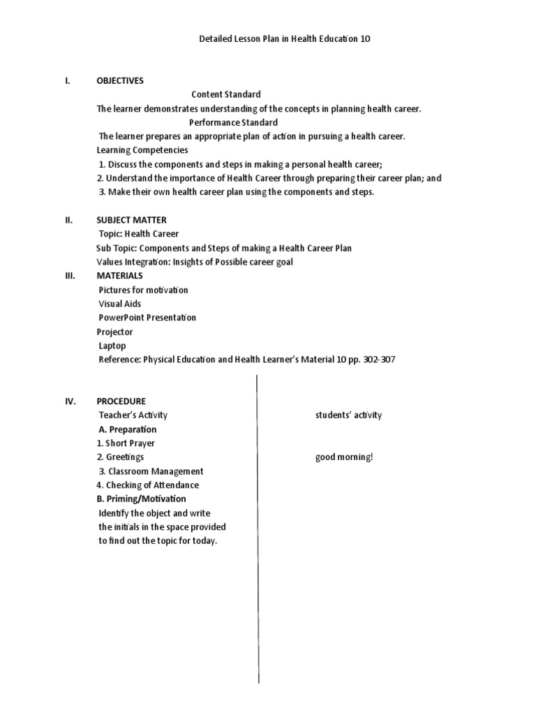 Detailed Lesson Plan in Health Education 10 | PDF