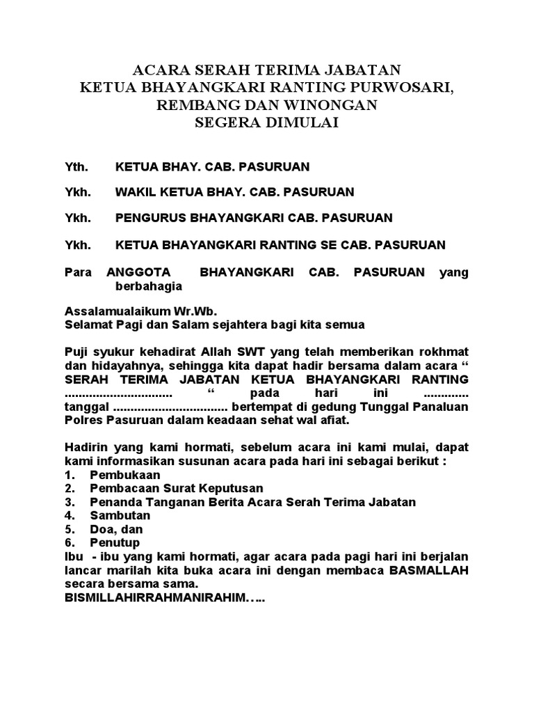 MC Acara Serah Terima Jabatan | PDF