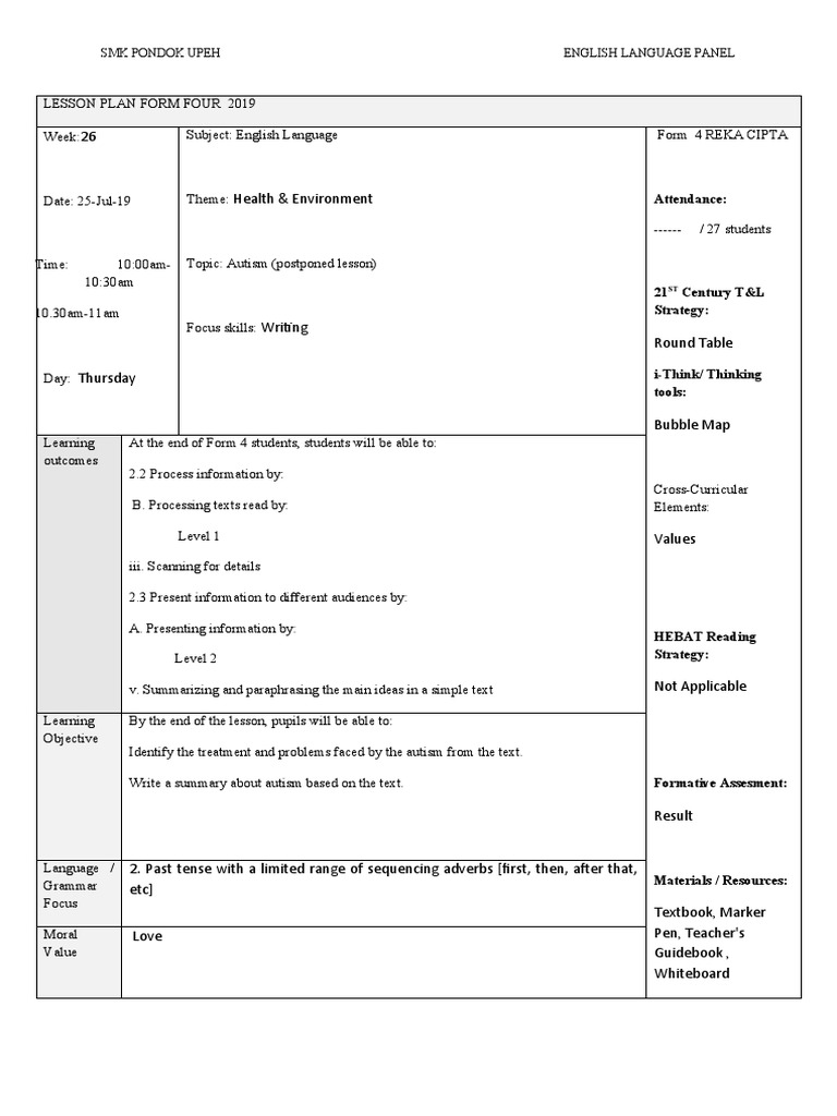 Lesson Plan 4 RC 18.7.2019 | PDF | Lesson Plan | Reading Comprehension