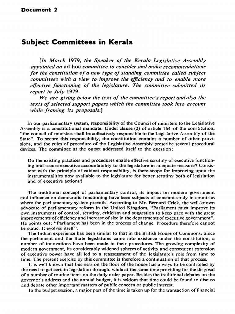 Subject Committees in Kerala 1980 | PDF