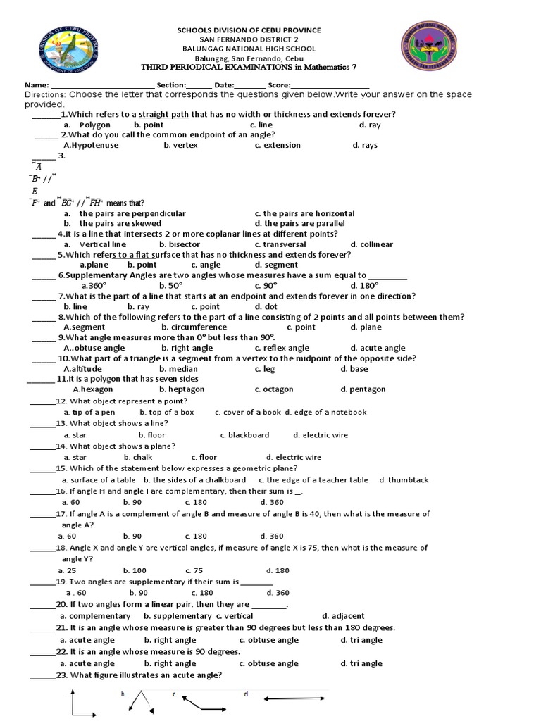 3rd Quarter Exam in Math 7 | PDF