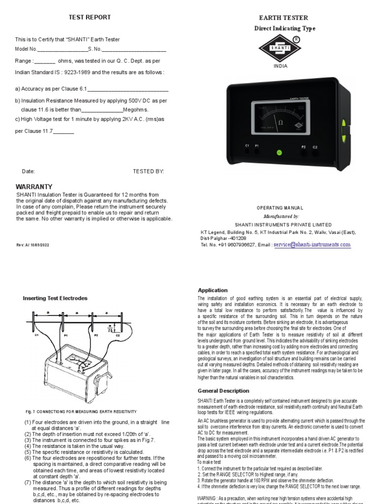 Shanti Earth Tester Manual | PDF