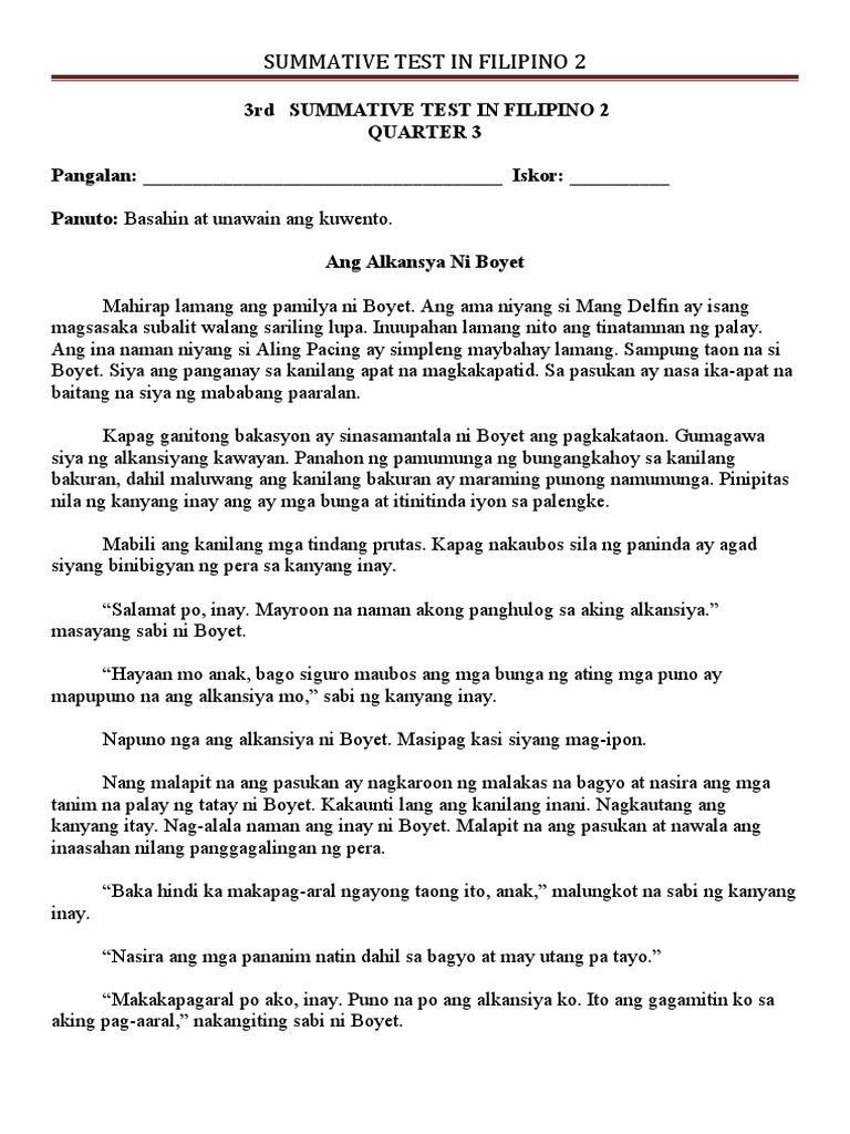 Q3 3rd SUMMATIVE FILIPINO | PDF