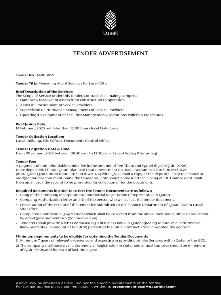 Lusail Tender-Ad 20230105 e | PDF
