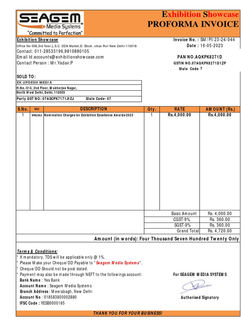 PROFORMA Invoice 044.EK UPDESH MEDIA | PDF