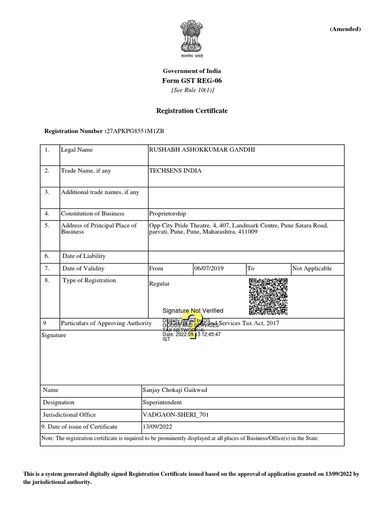 GST Registration Certificate | PDF | Sole Proprietorship | Justice