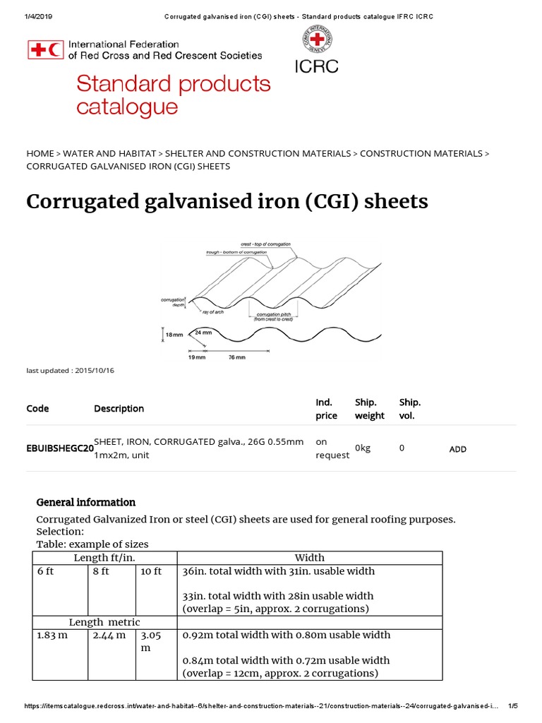 Corrugated Galvanised Iron (CGI) Sheets - Standard Products Catalogue ...