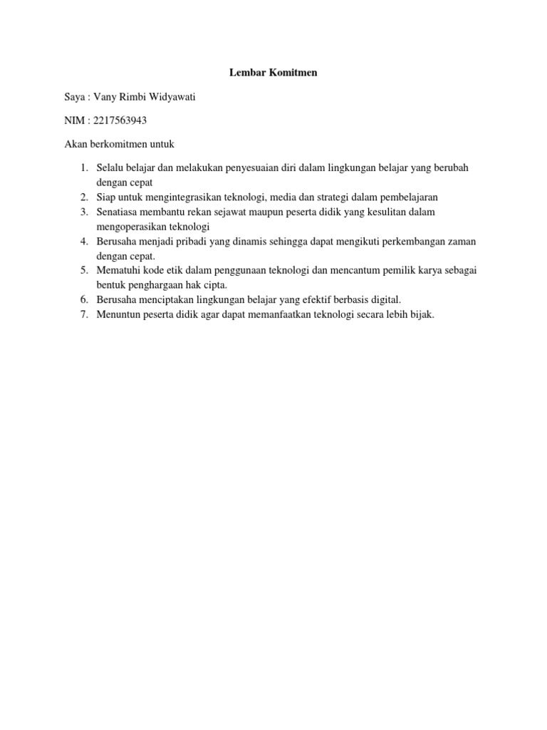 Lembar Komitmen Diri | PDF