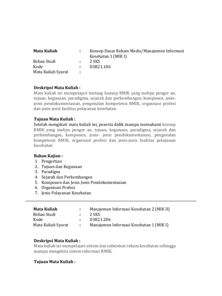 Mata Kuliah MIK-1 | PDF