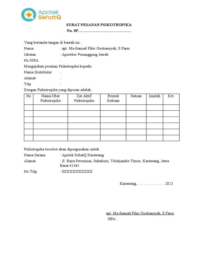 Surat Pesanan Psikotropika | PDF