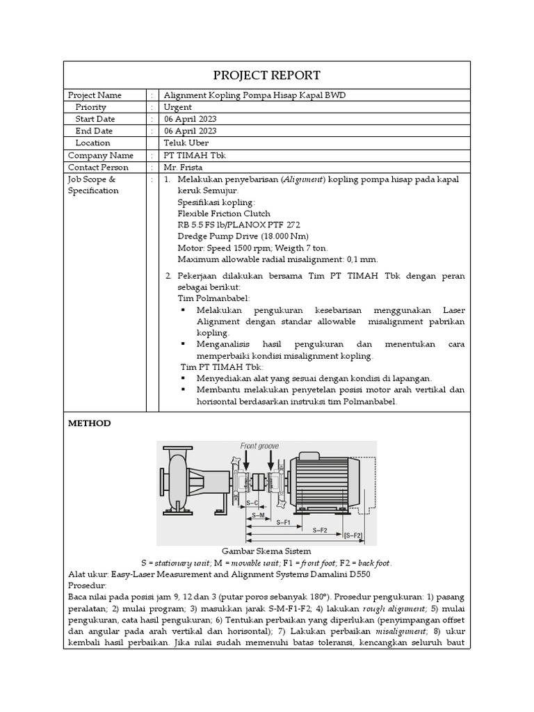 Laporan Proyek Alignment Kopling Pompa BWD | PDF