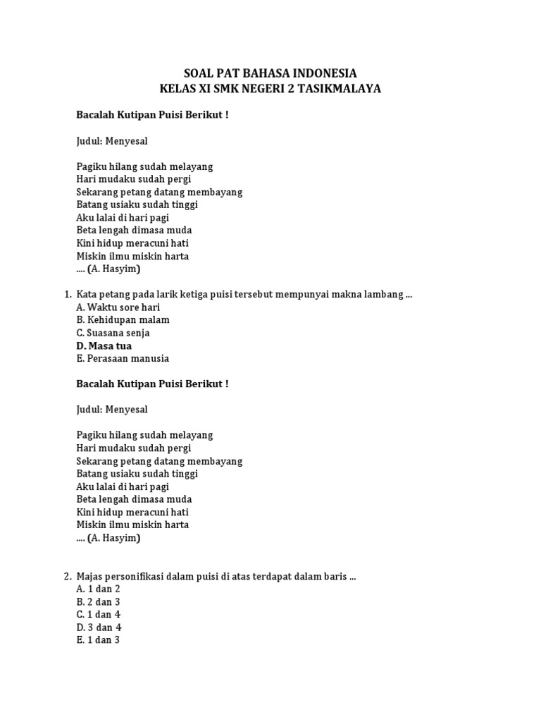 Jawaban Soal - Pat - Bindo - Kelas - Xi - 2023 | PDF