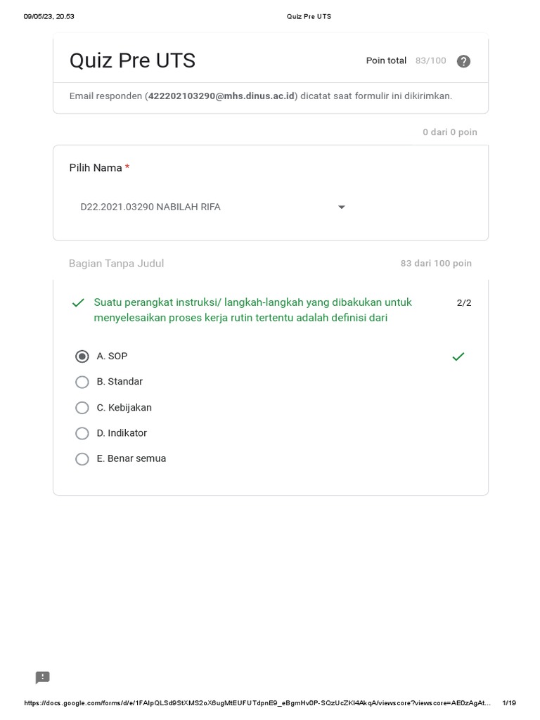 Jawaban Quiz Pre UTS | PDF