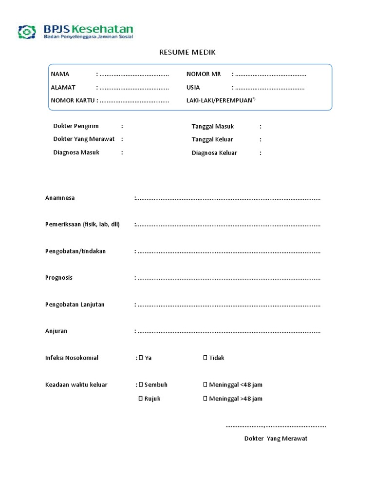 Contoh Resume Medis Pasien | PDF | Kesehatan Holistik