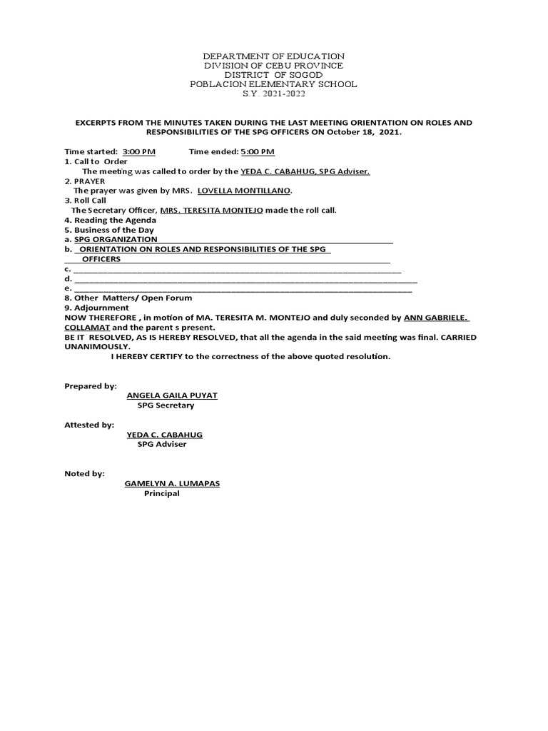 SPG Officers' Roles Meeting | PDF