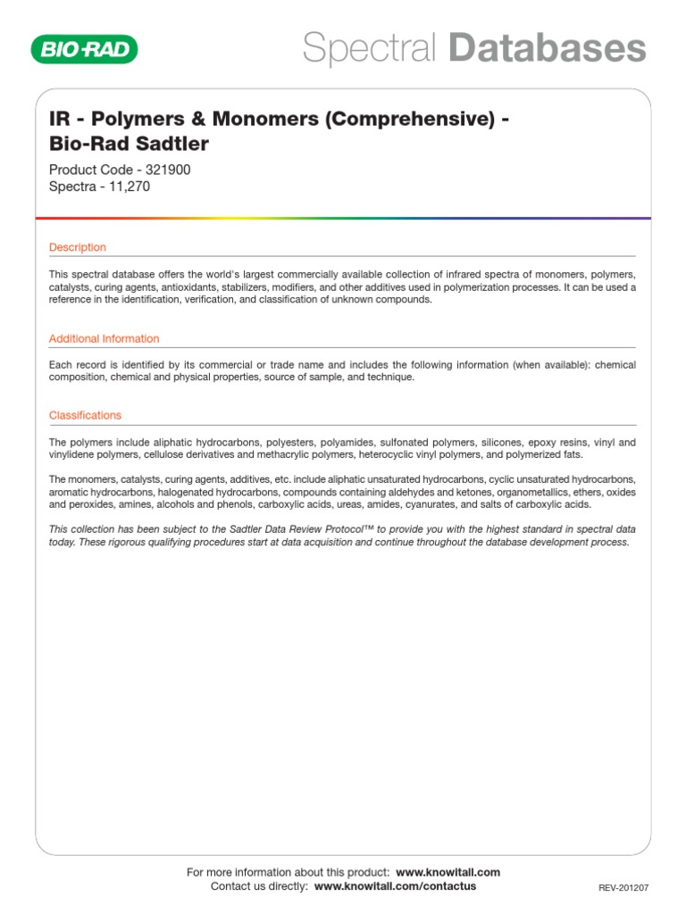 321900-Bio-Rad IR Polymers and Monomers Comprehensive Bio-Rad Sadtler Spectral Database ...
