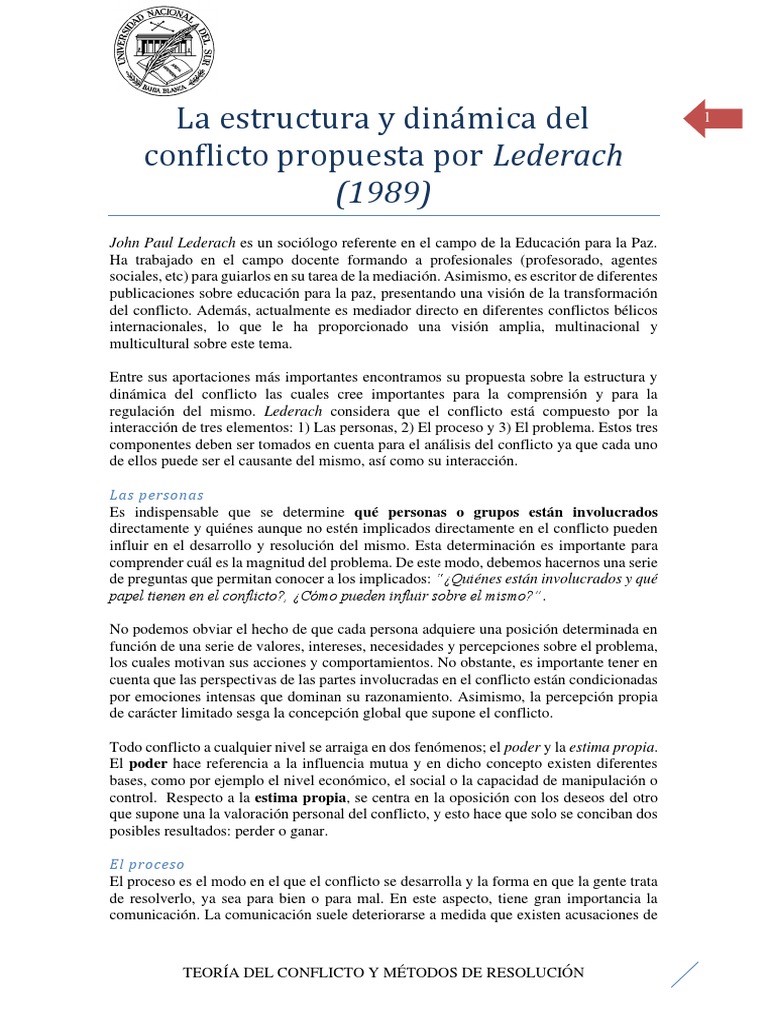 Lederach Estructura y Dinã¡mica Del Conflicto | PDF