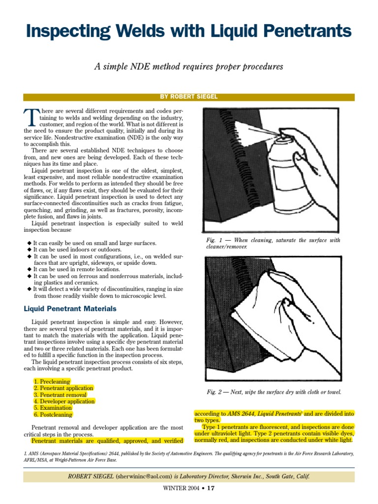 Liquid Penetrant Inspection for Welds | PDF | Nondestructive Testing ...