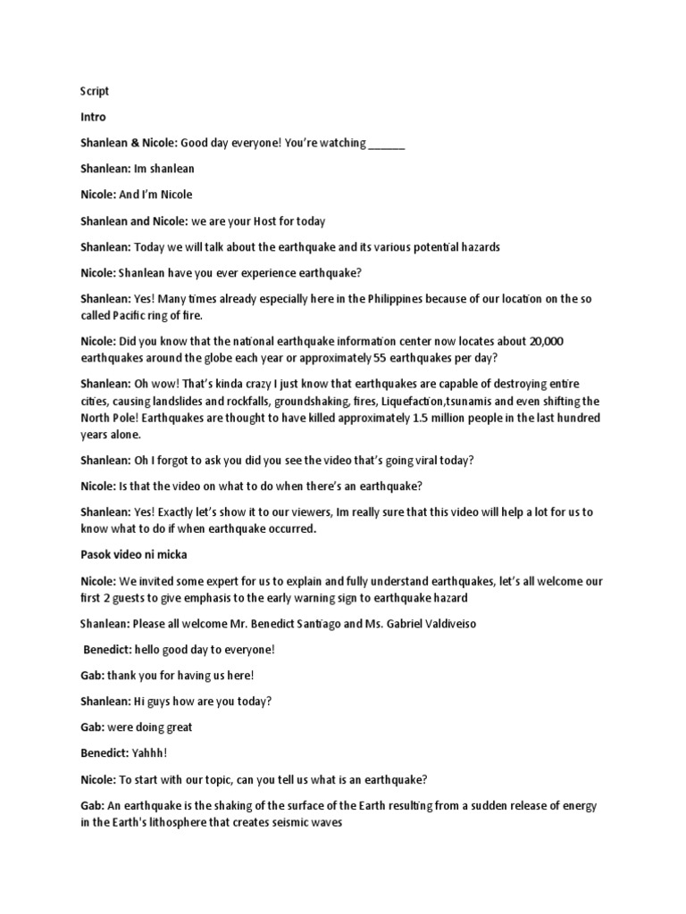 Script in DRRR PT | PDF | Earthquakes | Natural Disasters