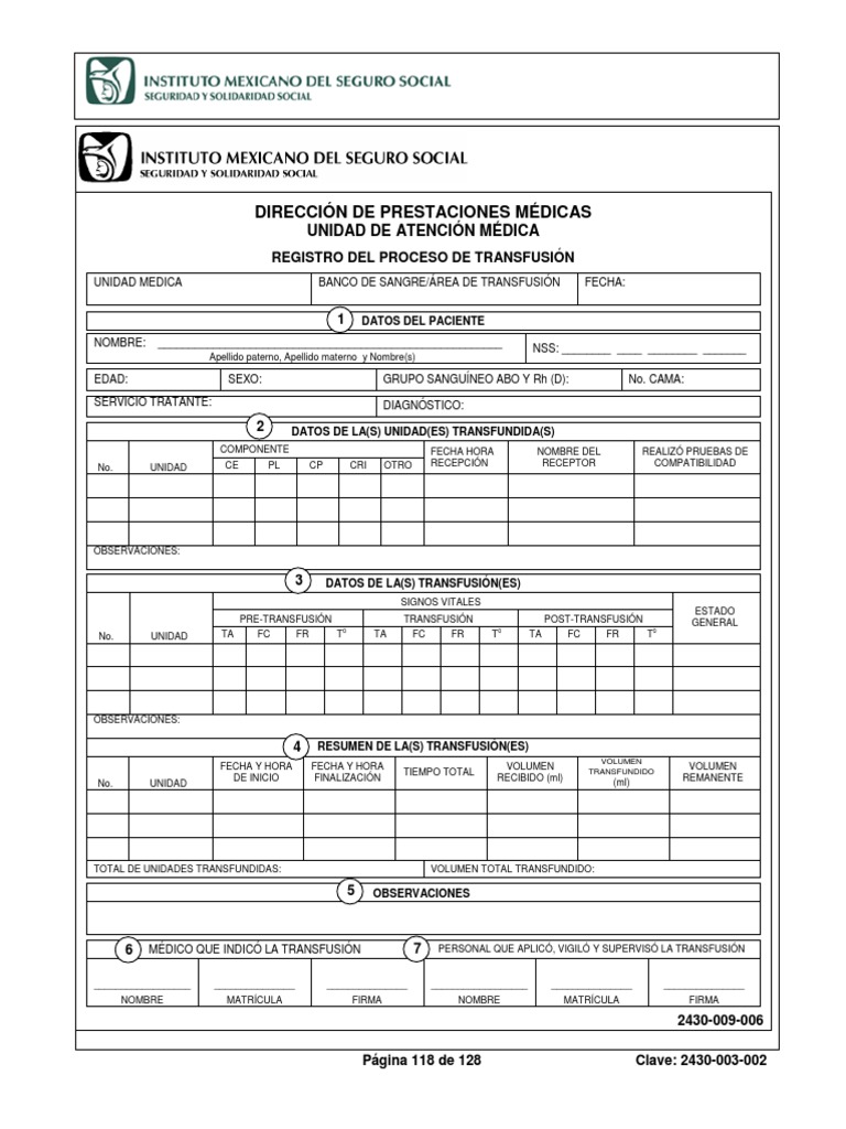 2430-003-002 Hoja Soporte Transfusional | PDF | Transfusión de sangre | Tipo de sangre