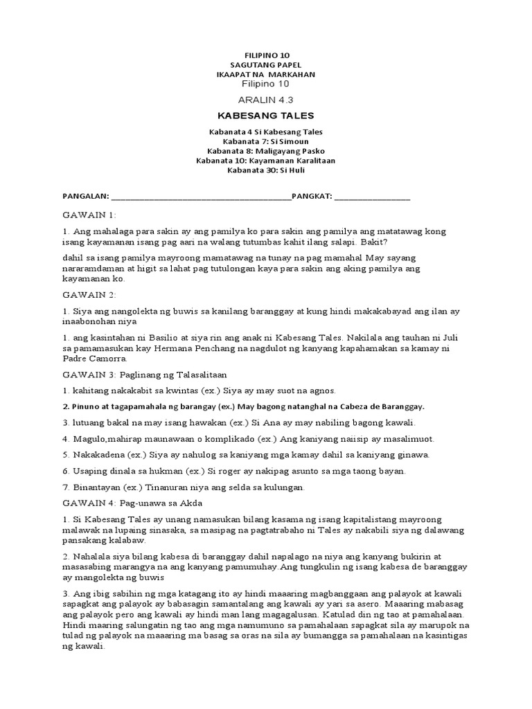 FILIPINO 4.3 Assignment | PDF