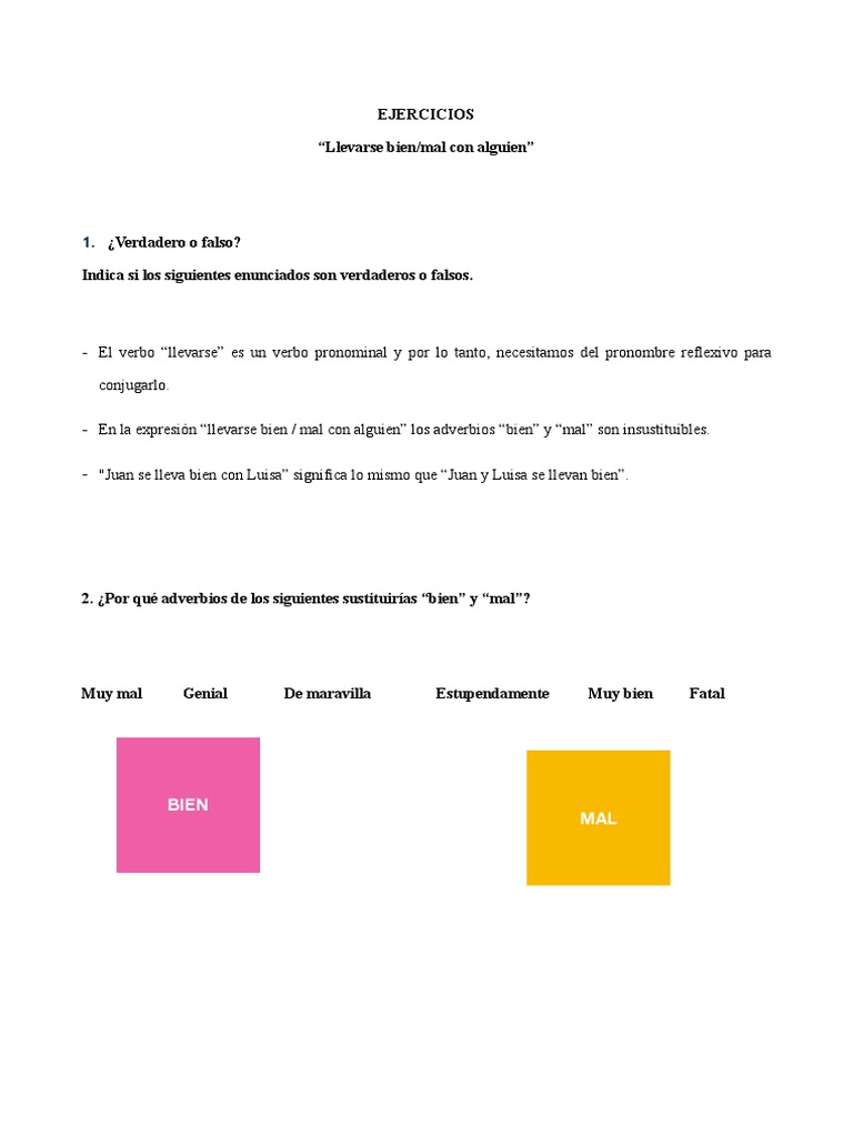 Verbo Llevarse Bien-Mal - Ejercicios | PDF