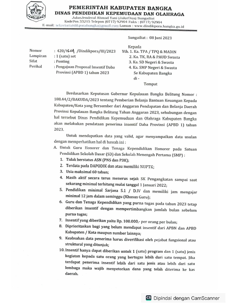 Surat Pengajuan Insentif DABA | PDF