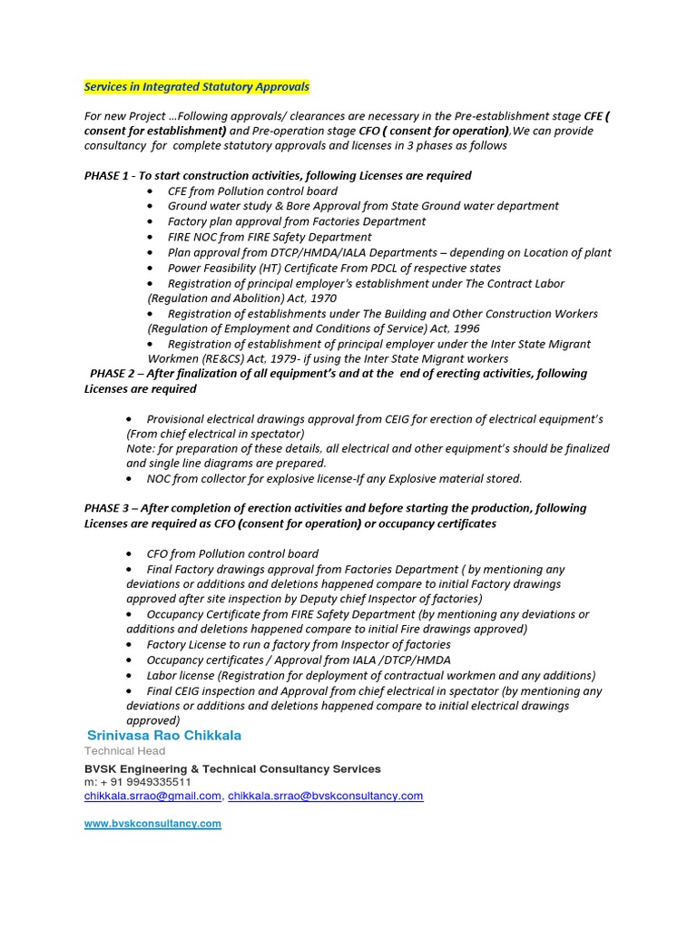 Statutory Approvals for Construction in India | PDF | Business | Labor