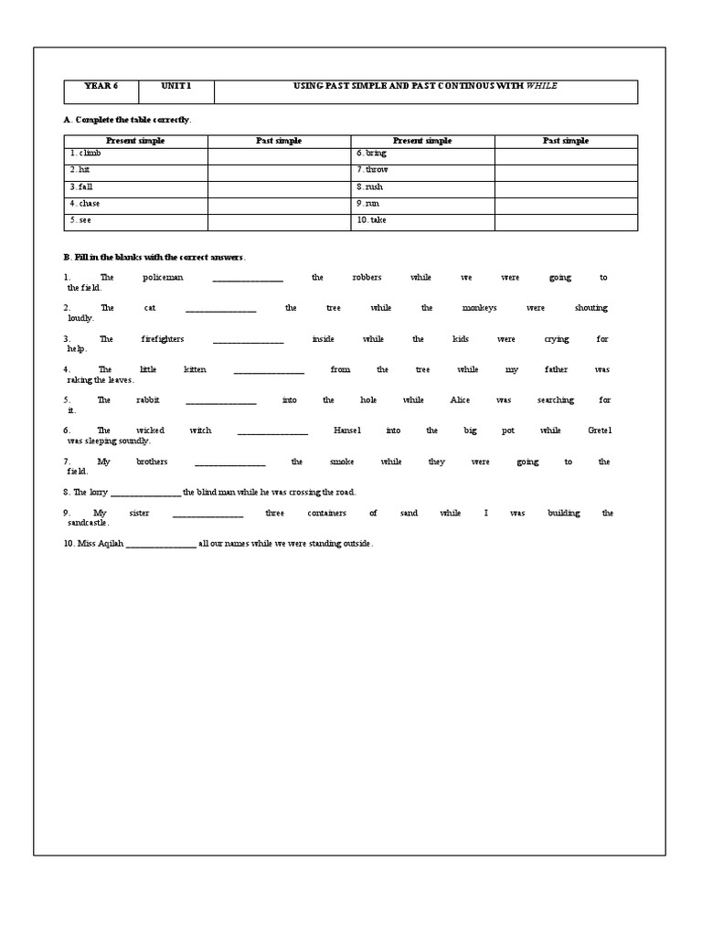 Y6 - Unit 1 - While - Past Continuous and Past Simple | PDF